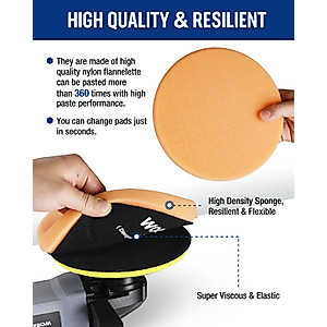 WORKPRO 7.5 Inch Buffing Sponge Pads, 5Pcs 7.5 Inch Face for 7 Inch Backing Plate, Cutting Polishing Pad Kit for Car Buffer Polisher Compounding, Polishing and Waxing