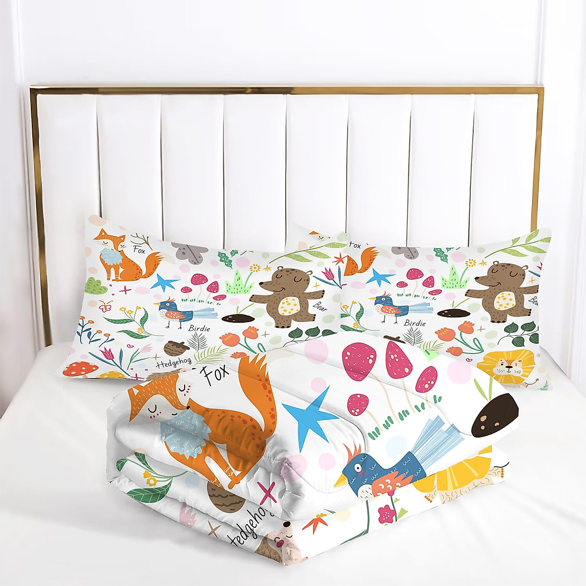 EDGZKO Comforter Set Cartoon Animals: Twin Size Cute Bedding Set for Kids Teen Girls Toddler Boys Kawaii Fox Bear Lion Flowers Soft Quilt Duvet Bed Sets 1 Comforter & 1 Pillow Case