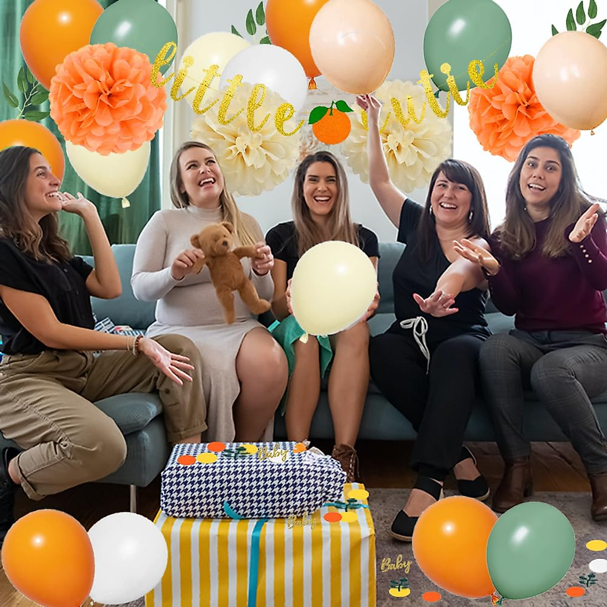 Little Cutie Baby Shower Decorations Orange Yellow Balloons Garland Arch Kit Orange Scatter Confetti Table Decorations Little Cutie Banner for Gender Reveal Little Cutie Tangerine Birthday Party Decor