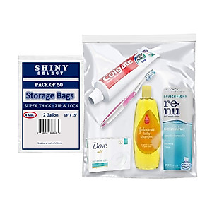 [ Pack of 50 ] Heavy Duty Big 2 Gallon Size Clear Zipper Food Storage Bags, 4 Mill Super Thick Strong Plastic Resealable Top, Airtight, Waterproof, Freezer, Food Storage, Organization (13"x15")