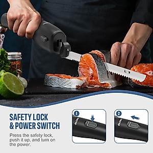 VLOXO Cordless Electric Knife, Electric Knives Rechargeable Bread Knife with Safety Lock Ergonomic Handle Electric Meat Knife for Carving Meat Bread Steak Fish Fillet Cheese Include 2 Blades