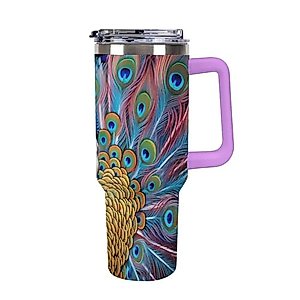Peacock 40 Oz Car Cup Stainless Steel Travel Mug Leak-Proof Insulated Tumbler with Handle Violet-style