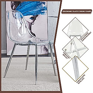 51 inch Glass Dining Table Set for 4, Dining Table & Chair Sets with Silver Plating Legs for Kitchen, Modern Rectangle Tempered Glass Table Top and Transparent Plastic Dining Chair for Dining Room