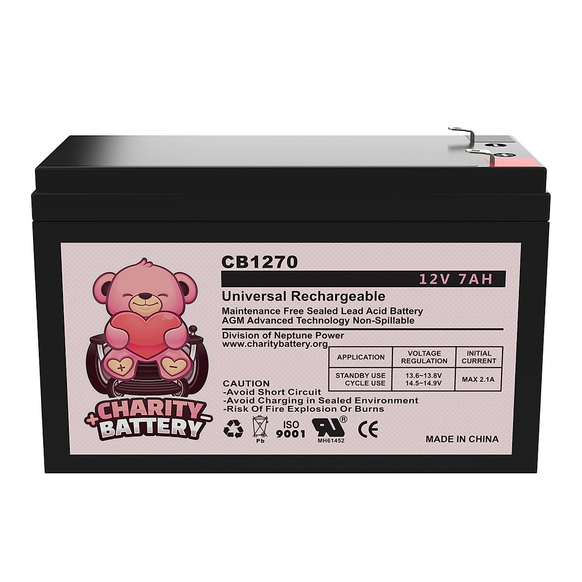 Charity Battery 12V 7Ah CB1270 Rechargeable SLA Sealed Lead Acid Replacement Battery