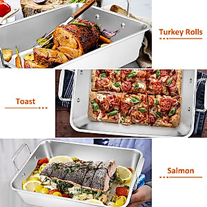 Leonyo Roasting Pan with Rack, 14 Inch Turkey Roasting Pan & Cooling Rack, Stainless Steel Baking Pans Non Stick Roaster Pan with Wire Rack for Cooking Ham, Chicken, Cake, Lasagna, Casserole