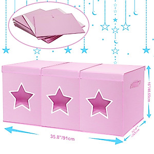 Xmasorme Extra Large Toy Box Chest, Toy Storage Organizer Bins with Transparent Windows, Foldable Storage Box for Kids,Boys,Girls,Toddler,Nursery Room,Playroom(Light Pink Star)