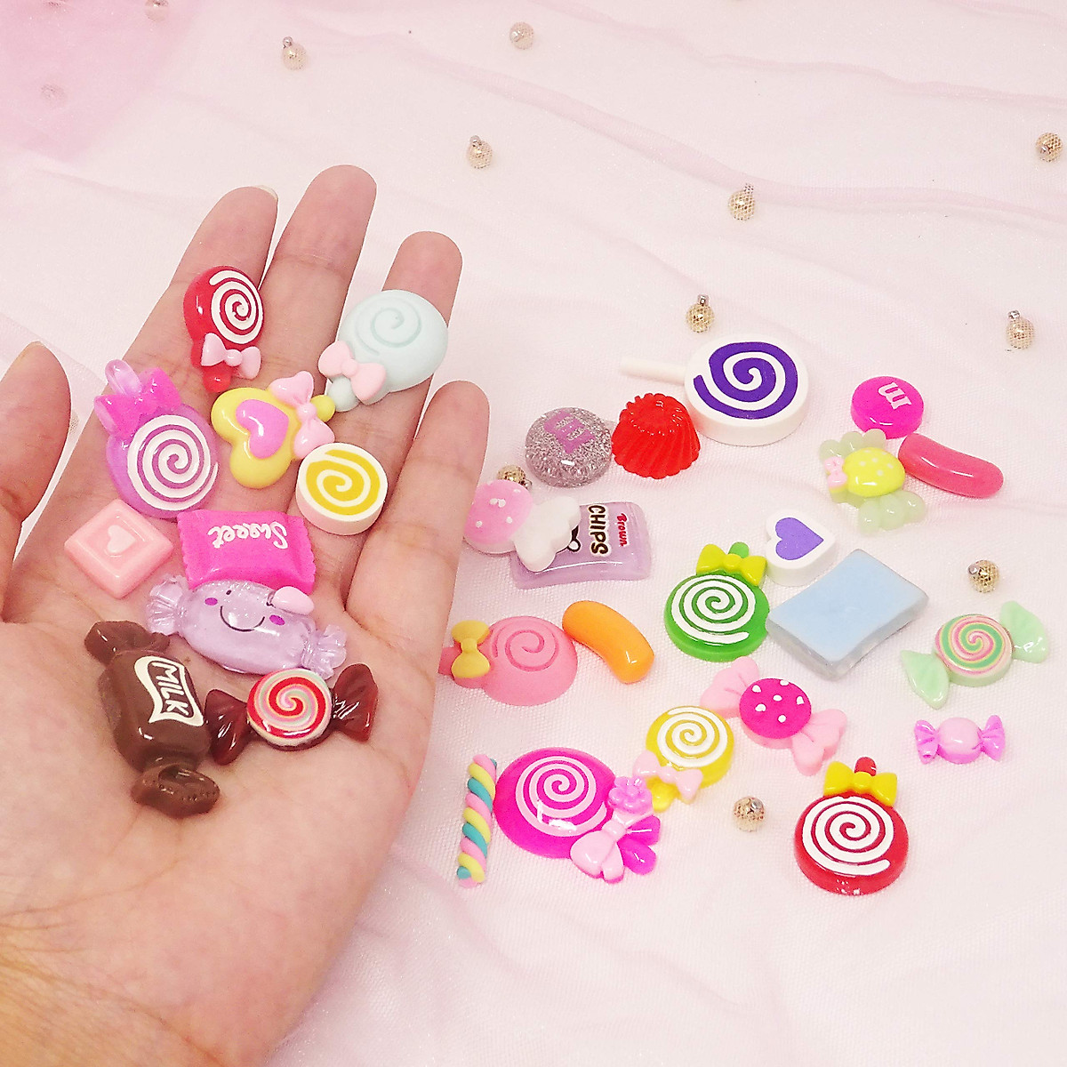 Honbay 30PCS Slime Charms, Assorted Flatback Resin Slime Beads for Scrapbooking, Hair Clip, DIY Crafts, etc (Candy)