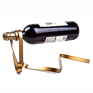 Stylish Anti Gravity Suspension Iron Ribbon Wine Rack Magic Floating Wine Bottle Holder for Gift Kitchen Home Decoration (Multiple Colour) (Gold)