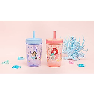 Zak Designs Disney Princess Kelso Toddler Cups For Travel or Home, 15oz 2-Pack Durable Plastic Sippy Cups, Leak-Proof For Kids (Ariel, Aurora, Belle, Cinderella, Jasmine, Mulan, Rapunzel, Tiana)