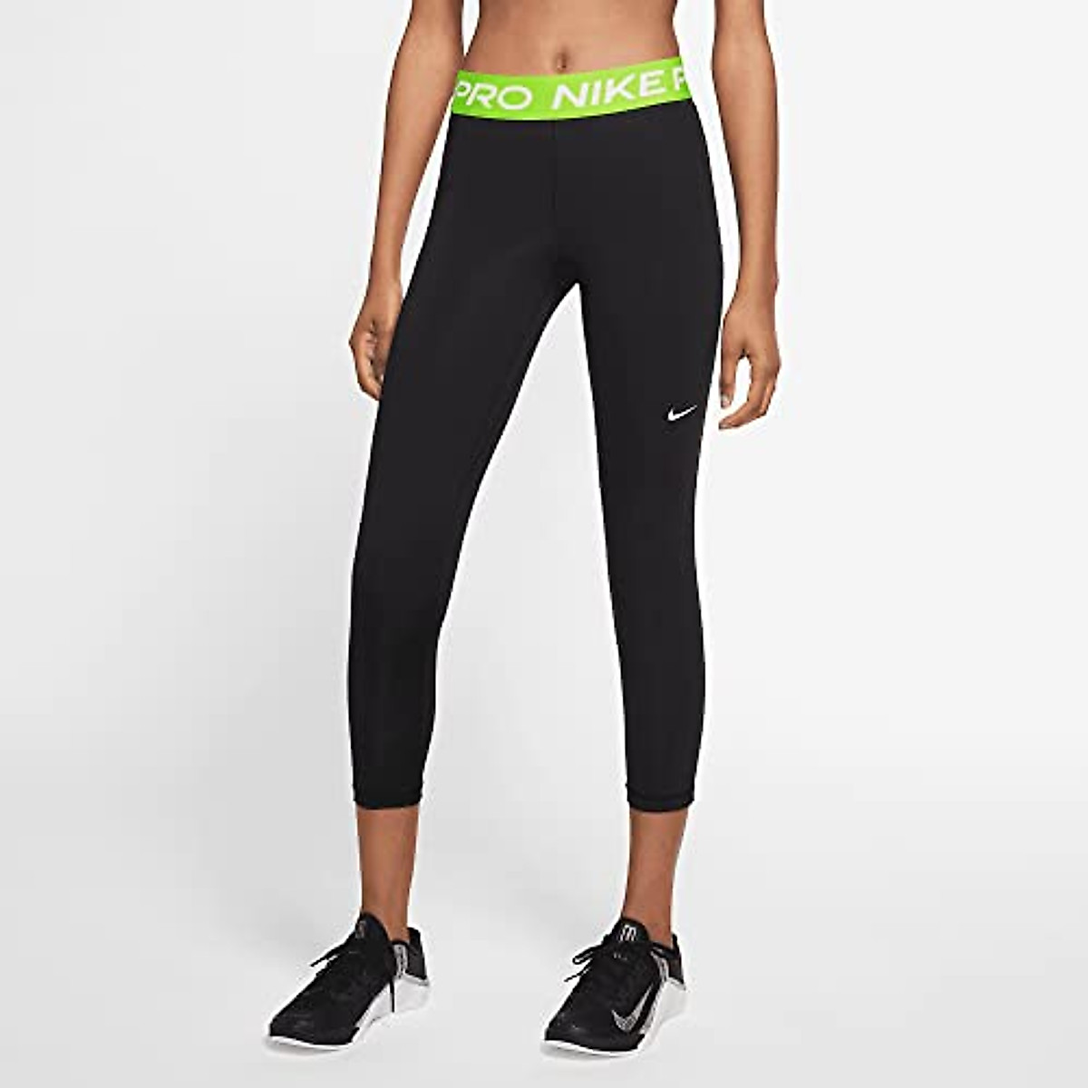 Nike Pro 365 Women's Mid-Rise Crop Leggings, Black/Volt/White, X-Large