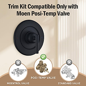 Replacement for Moen T2901BL Gibson Posi-Temp Valve Trim Kit, Shower Lever Handle, Matte Black