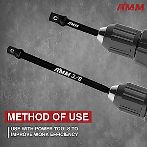 AMM 6-Piece Impact Grade Socket Adapter Set, 3-Inch & 6-Inch Power Drill Socket Driver Adaptor, 1/4", 3/8", 1/2" Hex Shank Adapt Your Power Drill To High Torque Impact Wrench