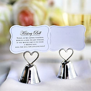 Kate Aspen 48PCS Silver Place Card/Photo Holder, Kissing Bells Design Celebration Decor for Wedding, Bridal Shower & Anniversary Party