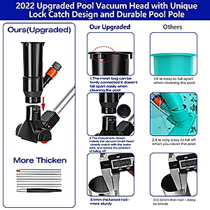 2023 Upgraded Small Pool Vacuum for Above Ground Pool w/Unique Lock Catch,48" Pool Pole,Brushes &Leaf Bag kit,Portable Swimming Pool Vacuum Head Cleaner,Pool Leaf Vacuum for Spa Hot Bub,Inground Pool