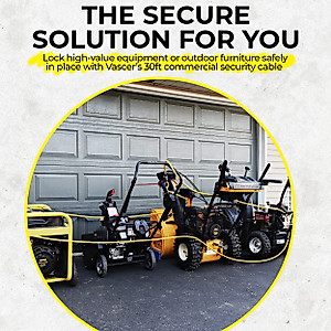 Vascer 30FT (1/2") Commercial Security Cable with Loops - Galvanized Braided Steel Security Cable to Secure High Value Equipment - PVC-Coated Anti Theft Locking Cable for Trailers, Mowers, E-Bikes