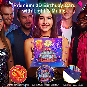 Omgpeike Birthday Cards Gifts for Women 3D Pop Up Birthday Gift Card Light and Music Happy Funny Birthday Decorations Greeting Cards for Men, Girl, Boy, Husband, Mom, Dad, Sister, Friend, Kids(Purple)