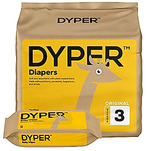 DYPER Viscose from Bamboo Baby Diapers Size 3 + 1 Pack Wet Wipes | Honest Ingredients | Made with Plant-Based* Materials | Hypoallergenic for Sensitive Skin, Unscented