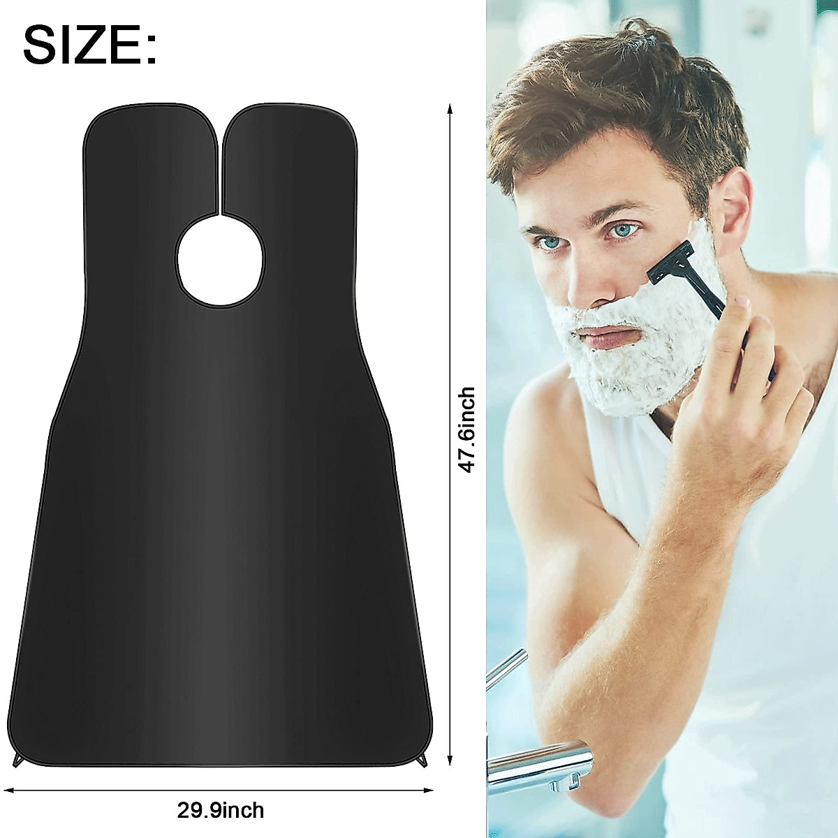 2 Pcs Beard Bib, Bead Bib for Shaving, Beard Apron, Waterproof Shaving Cloth Kit Non-Stick Beard Cape, Beard Trimming Bib with Strong Suction Cup, A Gift for All Men（Black+White）