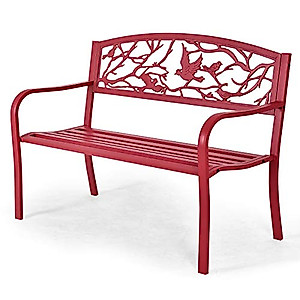 Tangkula Outdoor Garden Bench Park Bench, Patio Red Bird Bench Loveseat W/Backrest & Armrests, Heavy-Duty Steel Frame, Outdoor Furniture Bench Chair for Garden Courtyard Lawn Porch