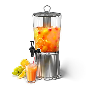 WantJoin Beverage Dispenser With Stand, Drink Dispenser for Party, Stainless Steel Water Jar Dispenser with Ice Container, Spigot, Drink Jar Jug For Home Parties, Clear Acrylic, 2-GALLONS 8-L