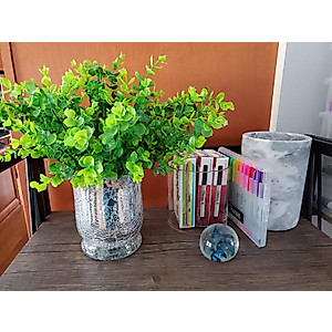 Ouddy Decor 8 Bundles Artificial Greenery Stems Fake Plants Outdoor UV Resistant Faux Plastic Boxwood for Kitchen Office Garden Porch Farmhouse Window Box Home Decor