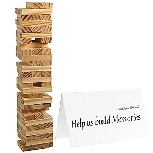 MUCHAI Innovations Stackable Wood Blocks GuestBook | 72 Blank Pieces Plus Sign | Wedding Baby Bridal Shower Birthday Party Game - Build Memories Names Message Wishes Advice Deco (Love)