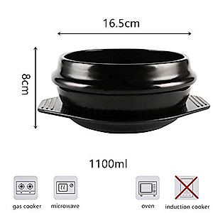 XICHENGSHIDAI Dolsot Bibimbap Earthenware Stone Bowl, Korean Cooking Soup Ceramic Pot, Donabe Pot for Ttukbaegi and Korean Stew with Tray 1100ml / 37.2oz