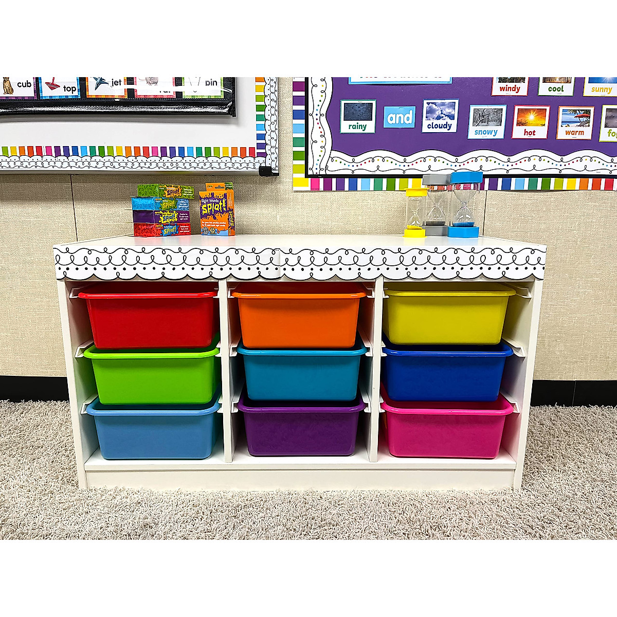 Teacher Created Resources Squiggles and Dots Die-Cut Rolled Border Trim (TCR8914),Black, White