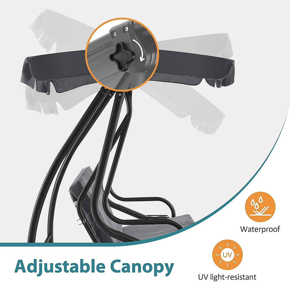 MCombo 3 Seat Patio Swing Chair, Outdoor Swing with Adjustable Canopy, Weather Resistant Steel Frame, Porch Swing Sets for Backyard, Poolside, Balcony, 4090 (Dark Grey)