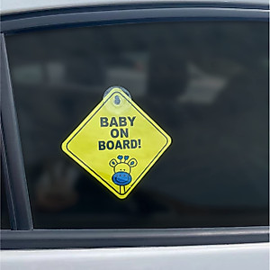 Baby on Board Sign (Pack of 4)- Safety Signs Need for Cars.Kids Safety Warning Sticker Notice Board with Suction Cups.Child On Board Suction Signs for Car Window Cling 5"x5" (Pattern Baby)