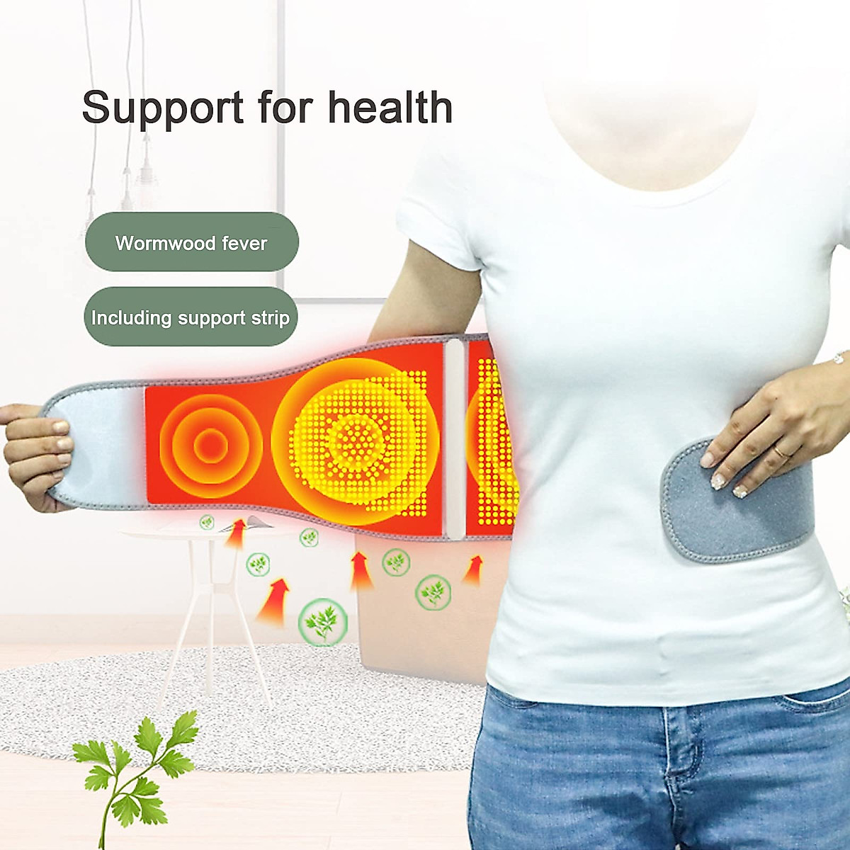 Self-Heating Wormwood Waist Belt, Natural Herbs Mugwort Lumbar Belt Moxibustion Heating for Back & Spine Pain Relief, Breathable Back Support Belt with Heating Pad for Men & Women Lumbar Support