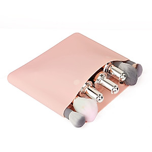 HiBidder Silicone Makeup Bag, Slim Toiletry Cosmetic Bag for Travel, Flat Makeup Bag with Double Magnetic Buckle Flap for Makeup Tools Organizer