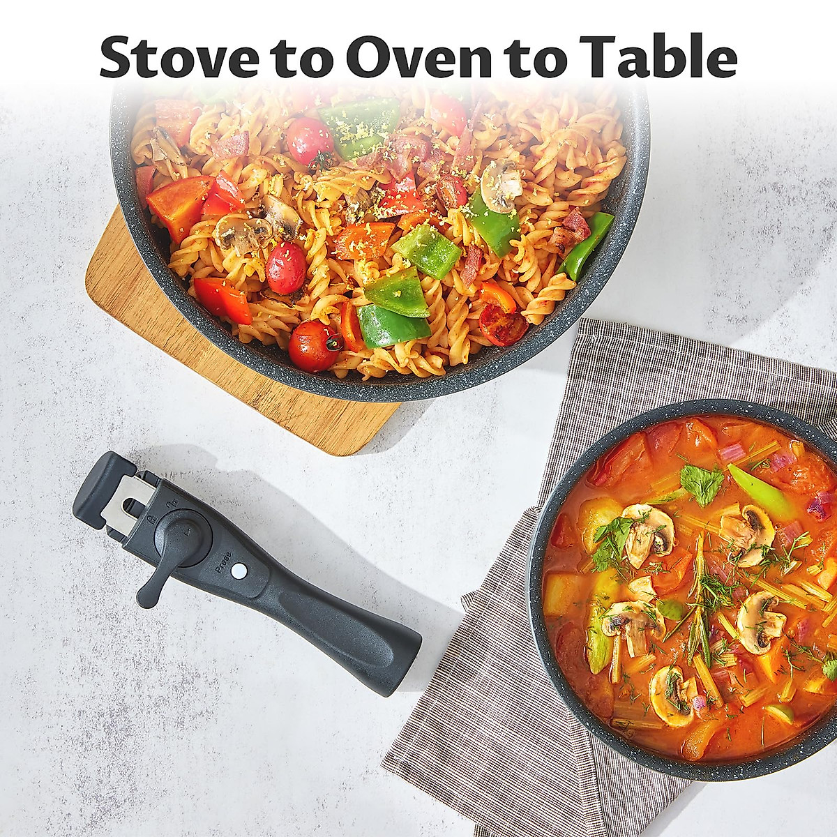 BEZIA Induction Cookware Set 13 Pieces, Pots and Pans Set Non-Stick with Removable Handles, for All Hobs, Stackable Design for RV, Camping, Dishwasher and Oven Safe, PFAS Free