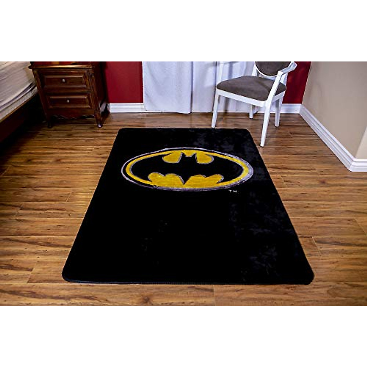 DC Comics Batman Emblem 48'' x 72'' Rug - Batman Logo - Black Background & Yellow Mark - Officially Licensed - Super Soft & Thick Surface - 100% Polyester