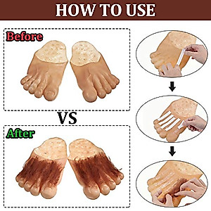 Geyoga Halloween Barefoot Funny Feet Slippers Jumbo Realistic Costume Accessories Shoe Covers with Brown Wool and Roll of Double Sided Tape for Kids and Adults Giant Costumes