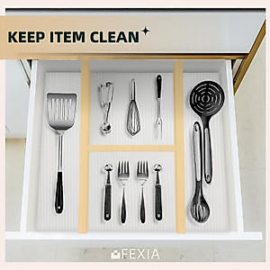 FEXIA Shelf Liners for Kitchen Cabinets Non-Slip Drawer Liner 12 Inches x 20 FT Waterproof & Oil-Proof Non Adhesive Durable Material Fridge Liner for Shelves （Clear）