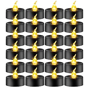 Windshell 24 PCS Black LED Tea Lights (Warm Yellow Flame), Battery Operated Tealight Candles (No Remote and Timer), Black Flameless Small Candles for Wedding, Thanksgiving and Halloween