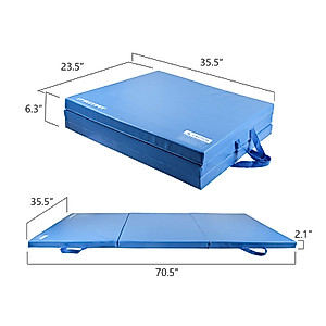 RitFit Upgraded Tri-Fold Folding Thick Exercise Mat 6’x3’ with Carrying Handles for MMA, Gymnastics, Stretching, Core Workouts (Sky Blue(3' x 6'))