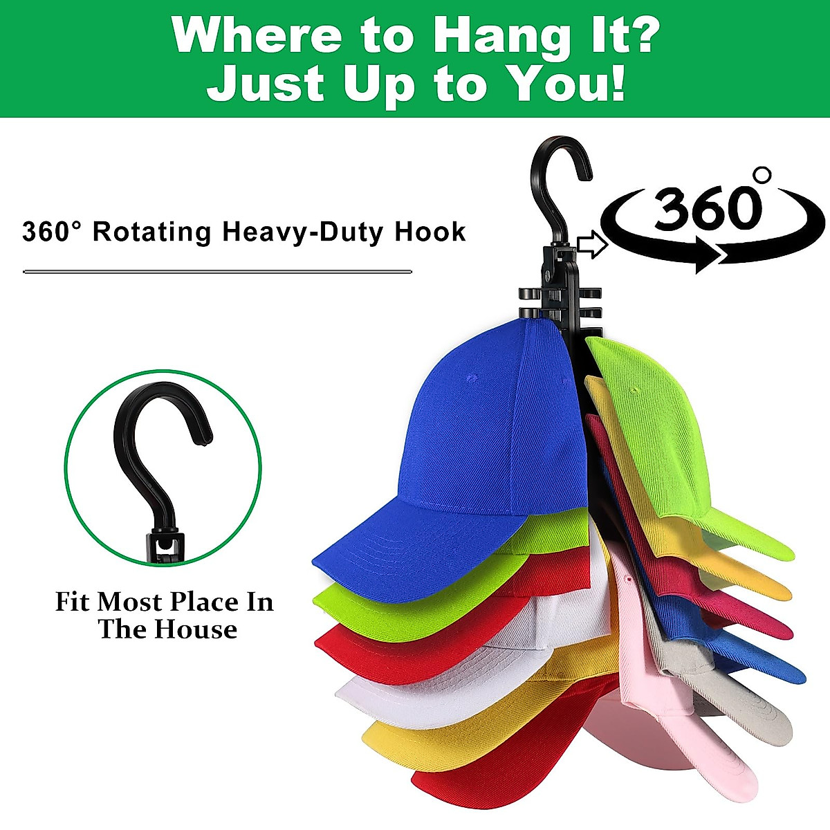 ZDDGNN Hat Organizer for Baseball Caps Holds Up to 32 Caps, Baseball Hat Storage Organizer, Hat Racks for Baseball Caps Wall for Hanger & Room Closet Display, door and wall,Hat Holder with Hook