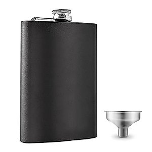 Flask for Liquor for Men with Metal Funnel, Whiskey Flask, Black Hip Flask, Drinking Flask for Camping, Leak Proof and BPA Free, Stainless Steel 8 oz. Flask, Powder Coating Body