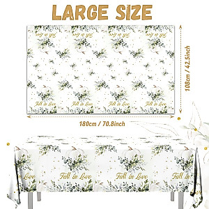 3pcs Fall in Love Bridal Shower Tablecloths Fall in Love Bridal Shower Decor, Green Pumpkin Fall Wedding Shower Table Covers for Engagement Falling in Love Bridal Shower Decorations Favors