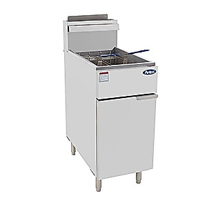 Atosa CookRite ATFS-40-NG 40 lbs Free Standing Floor Fryer with Temperature Control | 3 Cast-Iron Vertical Burner Tubes | 2 Removable Frying Baskets | Stainless Steel, 102,000 BTU, Natural Gas (NG)