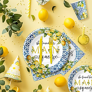 HIPVVILD She Found Her Main Squeeze Bridal Shower Party Tableware - Lemon Bridal Shower Decorations, Paper Plate, Cup, Napkin, Cutlery, Summer Citrus Fruit Capri Lemon Party Decorations | Serve 24
