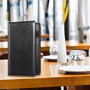 Fintie Server Book Organizer with Zipper Pocket, PU Leather Restaurant Guest Check Presenters Card Holder for Waitress, Waiter, Bartender (Black)