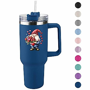 LB LEOBON 40 ounce insulated cup with handle, double-layer vacuum stainless steel material, equipped with straw, can keep warm or maintain cold drinks Gnome Love Bouquet J Cowboy Blue