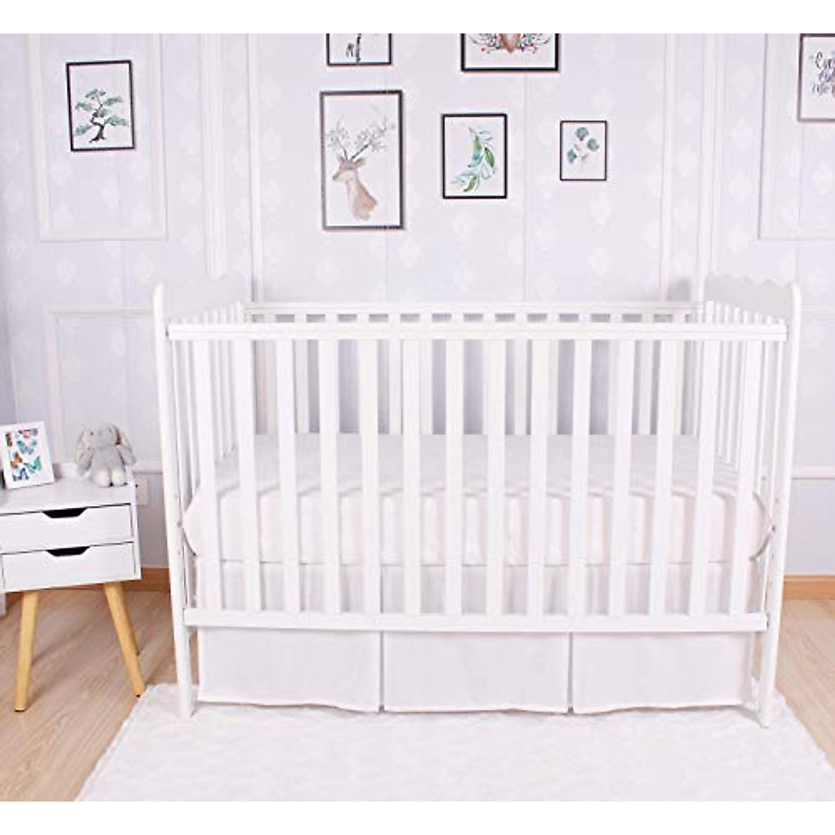 CaSaJa Classic Microfiber Crib Skirt with 2 Pleated Workmanship, Soft Breathable Dust Ruffle Fits Standard Crib and Toddler Bed, Pure White Color for Baby Boys and Girls, 14 inches Drop, White