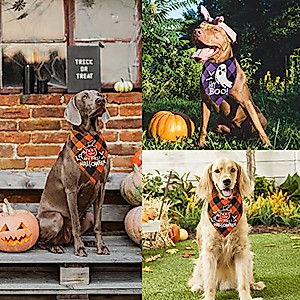 VMPETV 2 Pack Dog Halloween Bandana Glow in The Dark, Fall Dog Bandana Fluorescent Halloween Costumes for Dogs Pumpkin Ghost Scarf Bibs Accessories for Small Medium Large Pets Cats