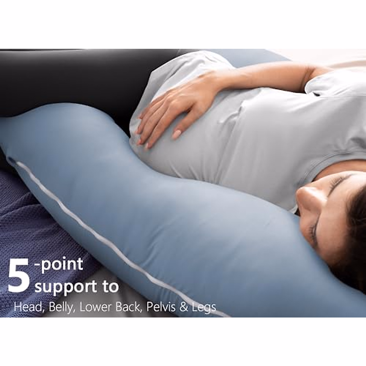 AngQi Pregnancy Pillows, U Shaped Pregnancy Body Pillow for Sleeping, 55 inch Maternity Pillow for Pregnant Women with Soft, Super Breathable Rayon Cover from Bamboo,Blue