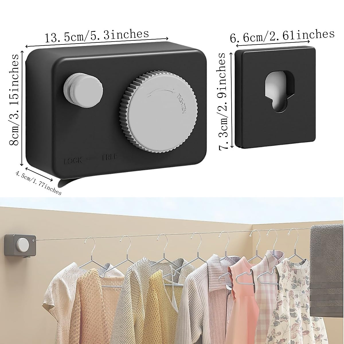 Retractable Clothesline Outdoor,Retractable Clothes Line&Maximum Extension: 13.8ft,304 Stainless Steel Clothes Line Retracting Outdoors&Indoor,Suitable for Laundry Room, Drying Room, Bedroom (Black)