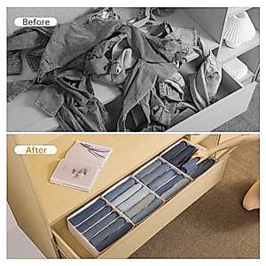 Coorganisers 4 Packs Jeans Drawer Organizers for Clothing,5 Grids Compartment Wardrobe clothes organizer,Fabric Washable Closet Organizers and Storage Bins for Jeans,Pants,Bra,Legging,t-shirt-White